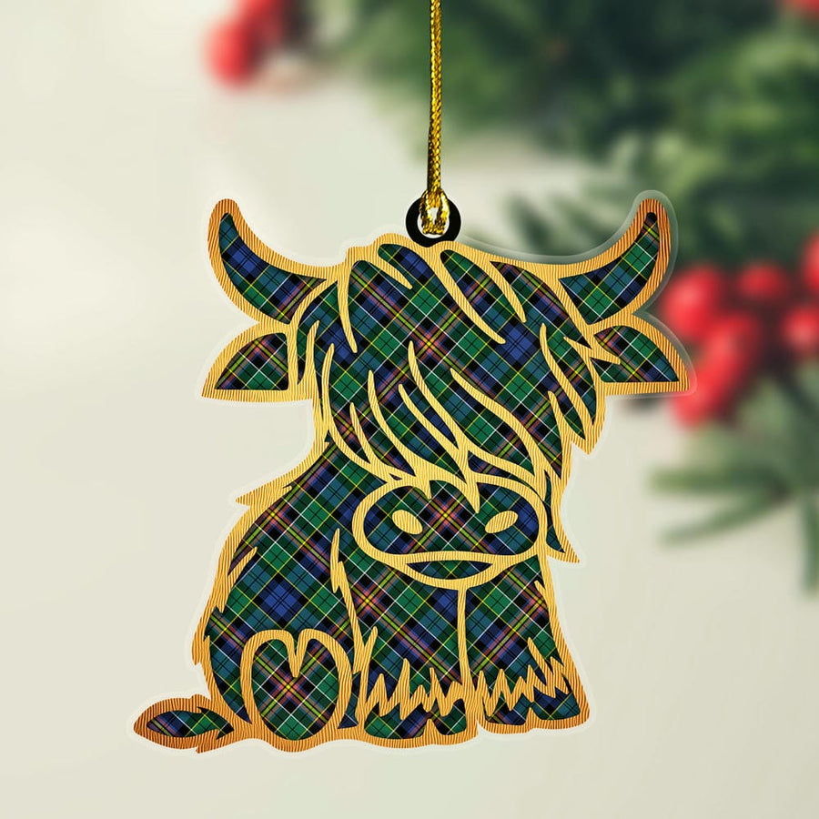 Highland Cow Ornament – Tartan Plaid