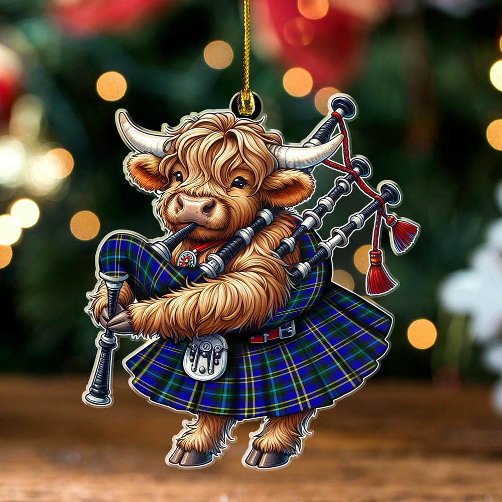 Scottish Weir Modern Clan Tartan Ornament Highland Cow Playing Bagpipe ...