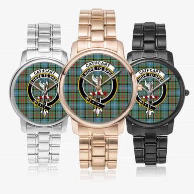 Scottish Cathcart Clan Crest Tartan Folding Clasp Steel Quartz Watches ...