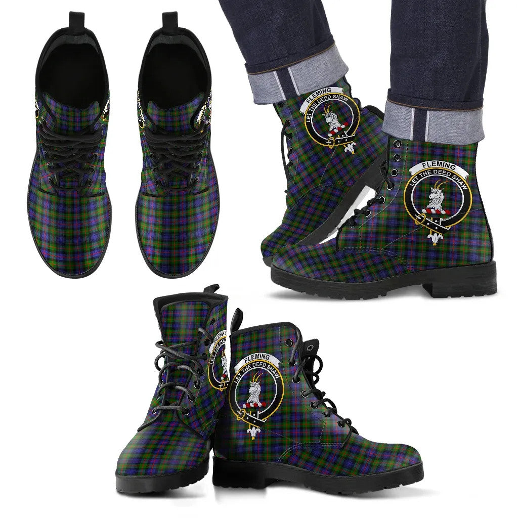 Scottish Fleming Clan Badge Tartan Leather Boots | Tartanplaid.co ...