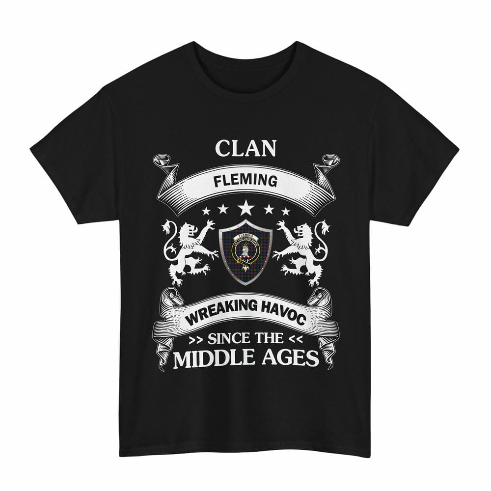 Scottish Fleming Clan Crest Tartan T-Shirt Wreaking Havoc Design ...