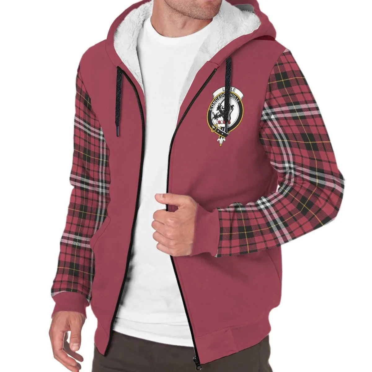 Scottish Little Clan Badge Tartan Plaid Sleeve Sherpa Hoodie ...
