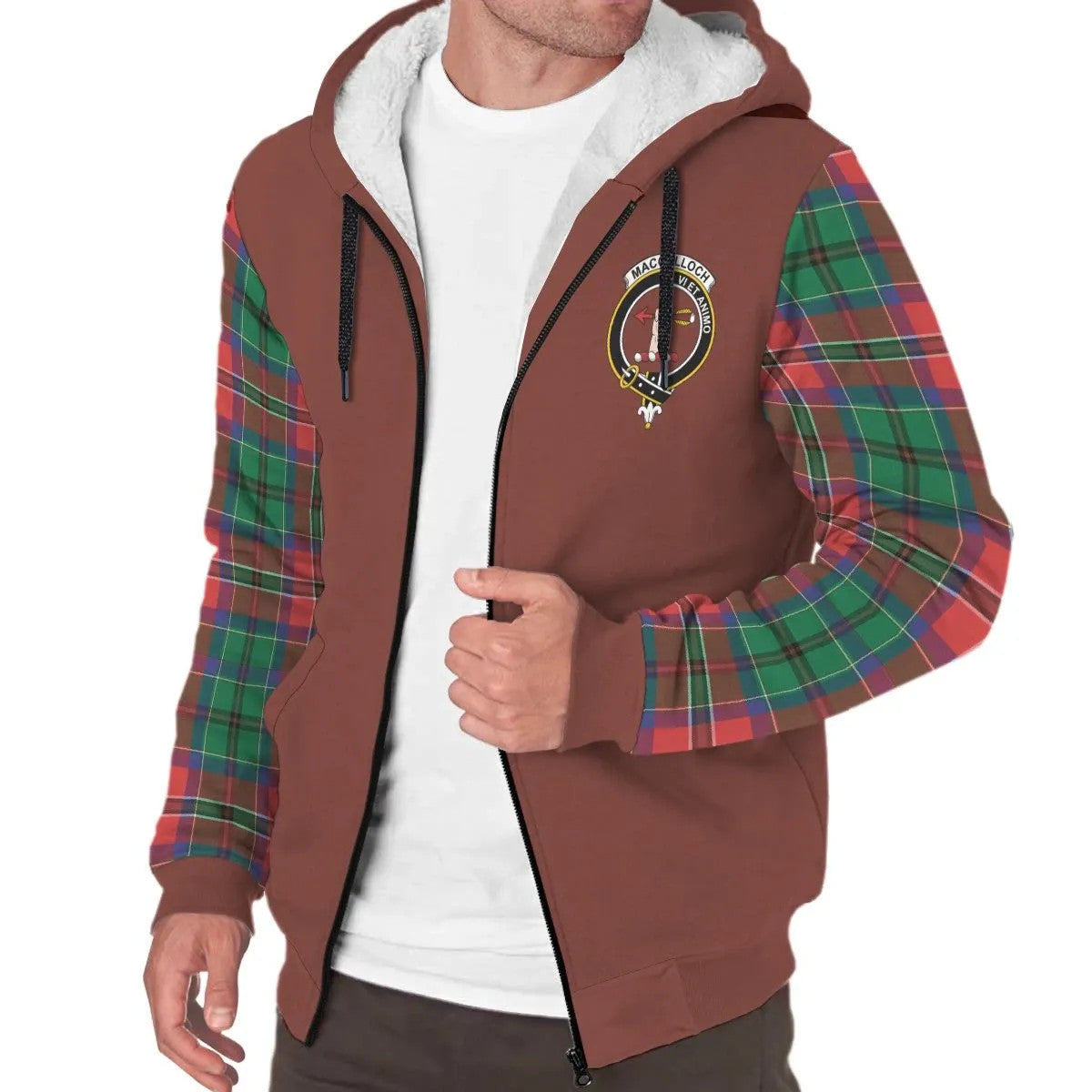 Scottish MacCulloch (McCulloch) Clan Crest Tartan Plaid Sleeve Sherpa