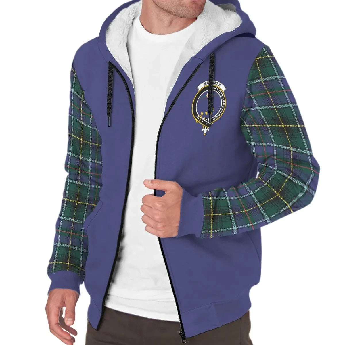 Scottish MacInnes Clan Crest Tartan Plaid Sleeve Sherpa Hoodie