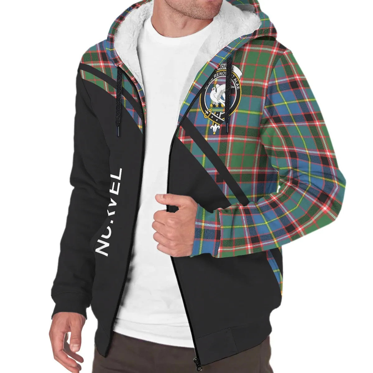 Scottish Norvel Clan Badge Tartan Curve Sherpa Hoodie | Tartanplaid.co ...