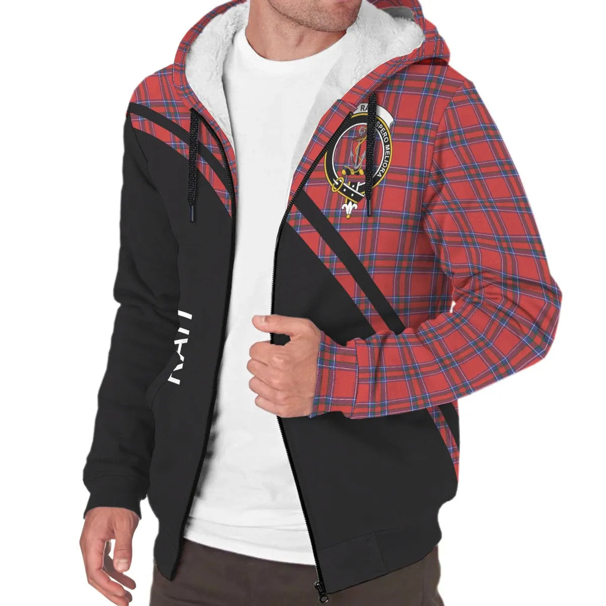Scottish Rait Clan Badge Tartan Curve Sherpa Hoodie | Tartanplaid.co ...