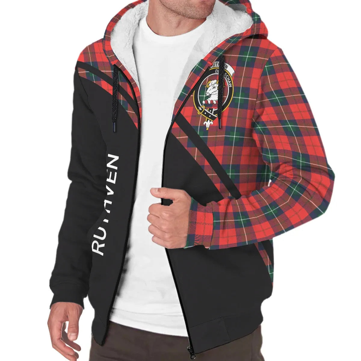Scottish Ruthven Clan Crest Tartan Curve Sherpa Hoodie – Tartan Plaid