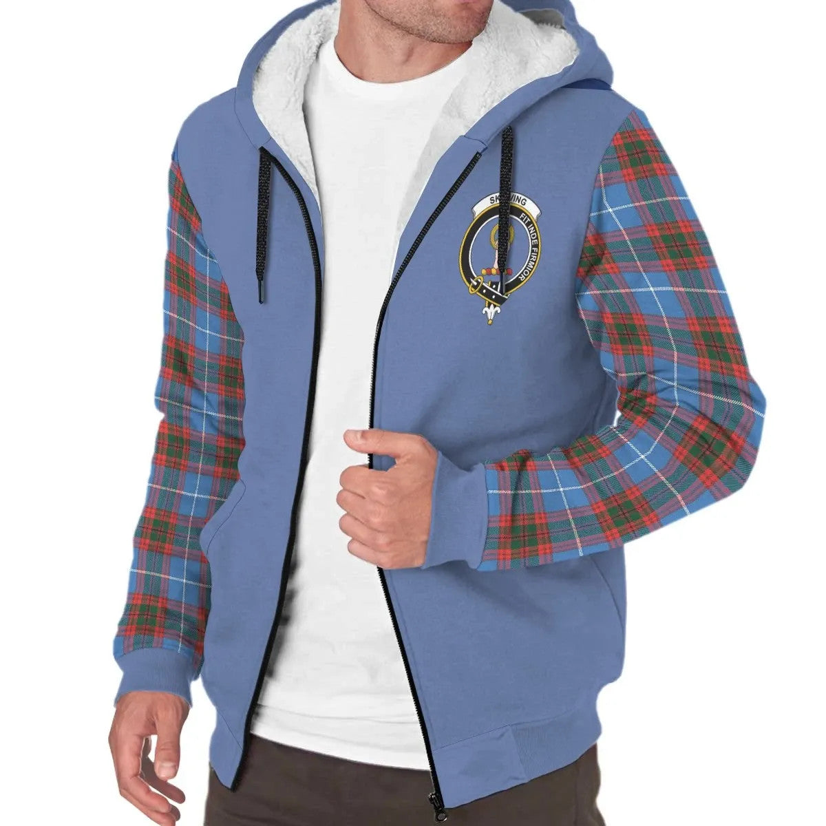 Scottish Skirving Clan Crest Tartan Plaid Sleeve Sherpa Hoodie