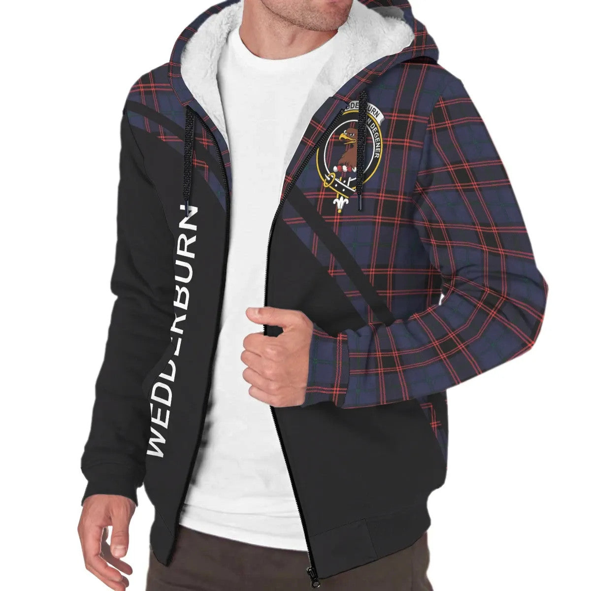 Scottish Wedderburn Clan Crest Tartan Curve Sherpa Hoodie – Tartan Plaid